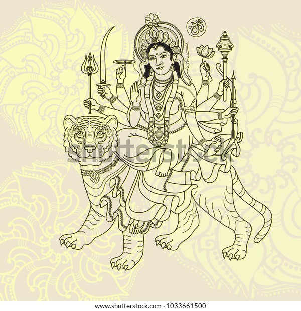Hindu Goddess Hand Drawn Vector Illustration Stock Vector (Royalty Free ...