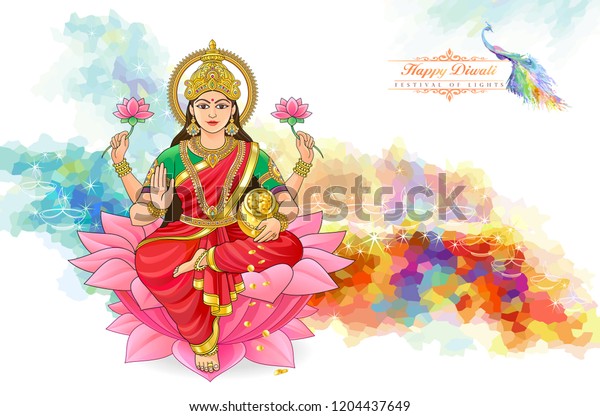 Hindu Goddess Wealth Divine Being Sitting Stock Vector (Royalty Free ...