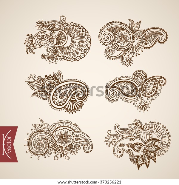Hindu Tattoo Pattern Monochromatic Monochrome Engraving Stock Vector ...