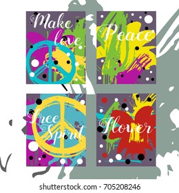 Hippie Style Cards Set Stock Vector (Royalty Free) 705208246 | Shutterstock