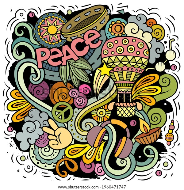Hippie Vector Doodles Illustration Hippy Design Stock Vector (Royalty ...