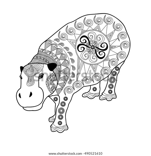 Hippo Beautiful Pattern Hand Drawn Tribal Stock Vector (Royalty Free ...