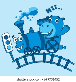 Hippo Ride Train Vector Illustration Children Stock Vector (Royalty ...