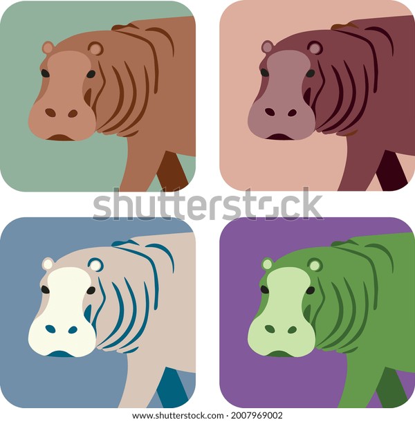 Hippos On Four Different Colorful Backgrounds Stock Vector (Royalty ...
