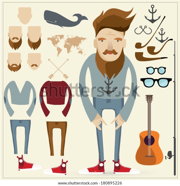 Hipster Character Illustration Stock Vector (Royalty Free) 180895226