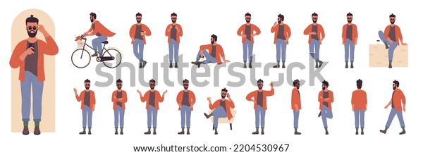 Hipster Character Poses Set Vector Illustration Stock Vector (Royalty ...
