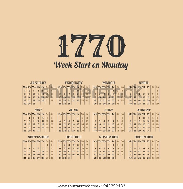 Historic Vector Calendar Year 1770 Weeks Stock Vector (Royalty Free ...
