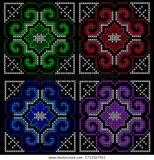 Hmong Floral Patterns Connected Together Pixel: เวกเตอร์สต็อก (ปลอดค่า ...