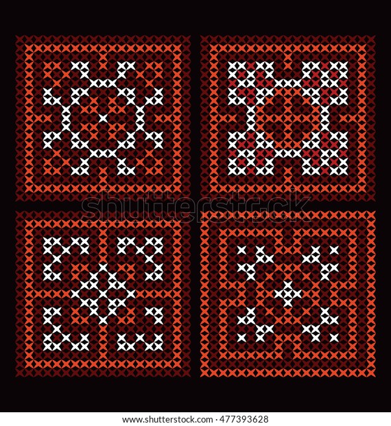 Hmong's (mountain people) hand pattern in retro style, cross-stitch ...