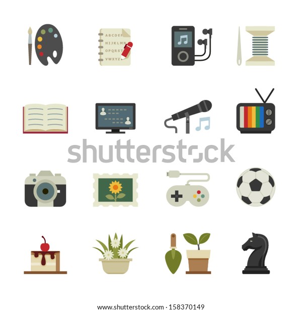 Hobbies Icons White Background Stock Vector (Royalty Free) 158370149