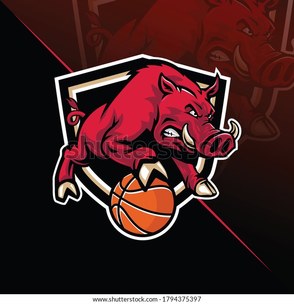 Hog Basket Ball Mascot Designs Logo Stock Vector (Royalty Free ...