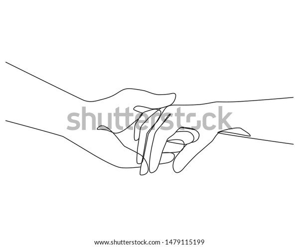 Holding hands one line drawing on white isolated background. Vector ...