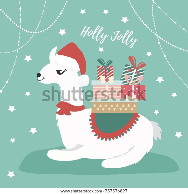Holiday Card Cute Lama Presents Stock Vector (Royalty Free) 757576897 ...