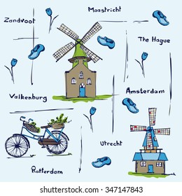 Holland Netherlands Stereotypes Pattern Cities Names: เวกเตอร์สต็อก ...
