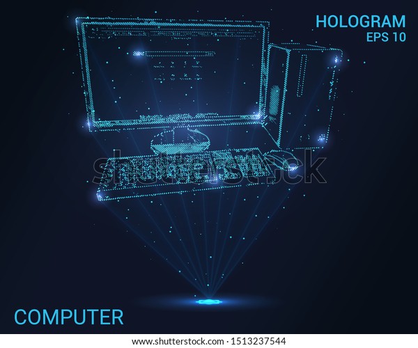 Hologram Computer Holographic Projection Desktop Computer: เวกเตอร์ ...