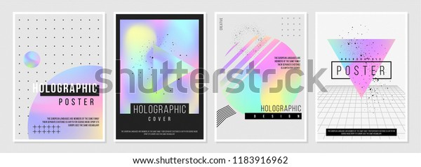 Holographic Style Poster Set Creative Neon Stock Vector (Royalty Free ...