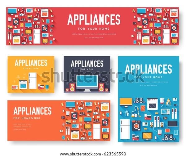 Home Appliances Cards Set Electronics Template Stock Vector (Royalty ...
