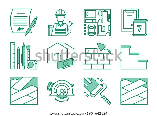 Home Building Icon Set Engineerpaper Contractplandealine Stock Vector ...