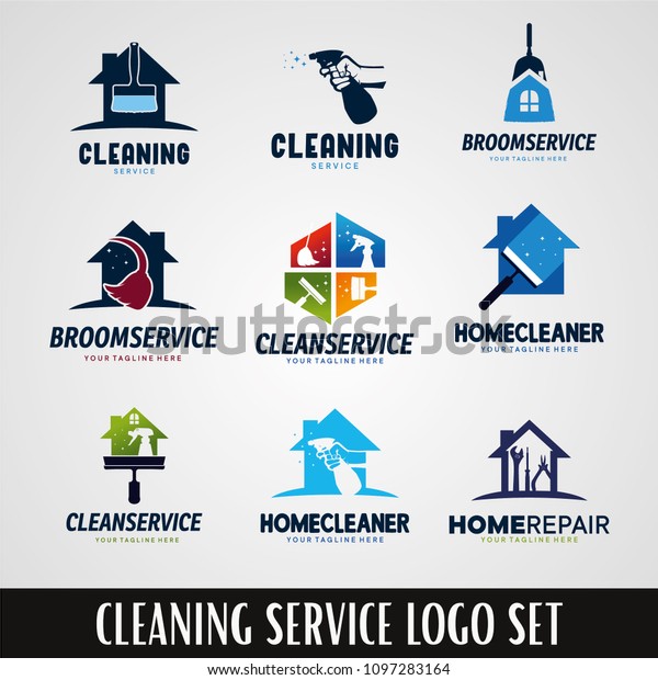 Home Cleaning Logo Designs Template Set Stock Vector (Royalty Free ...
