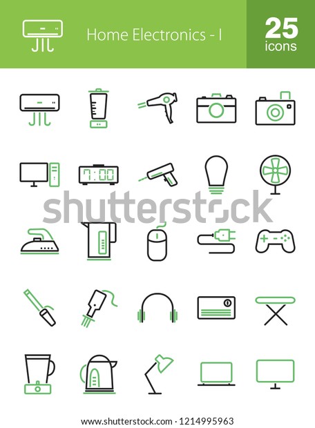 Home Electronics Line Green Black Icons Stock Vector (Royalty Free ...