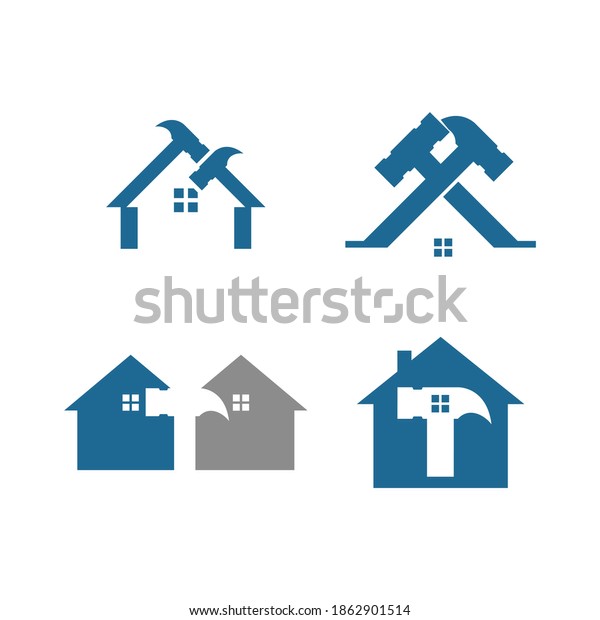 Home Hammer Construction Logo Icon Illustration Stock Vector (Royalty ...