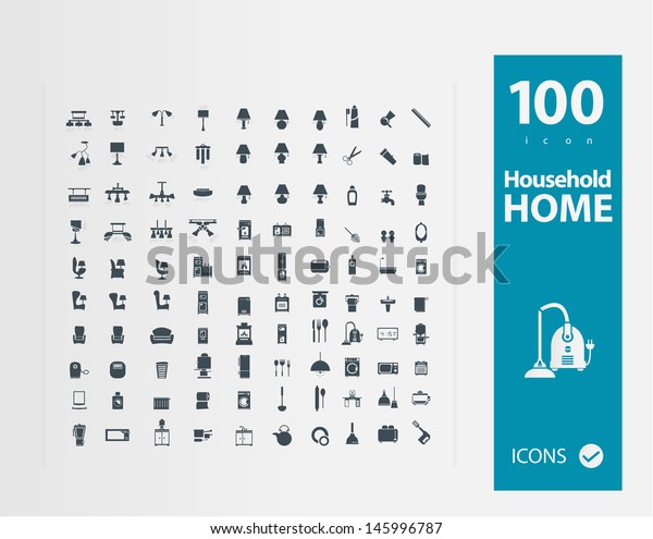 Home Household Icon Set Stock Vector (Royalty Free) 145996787