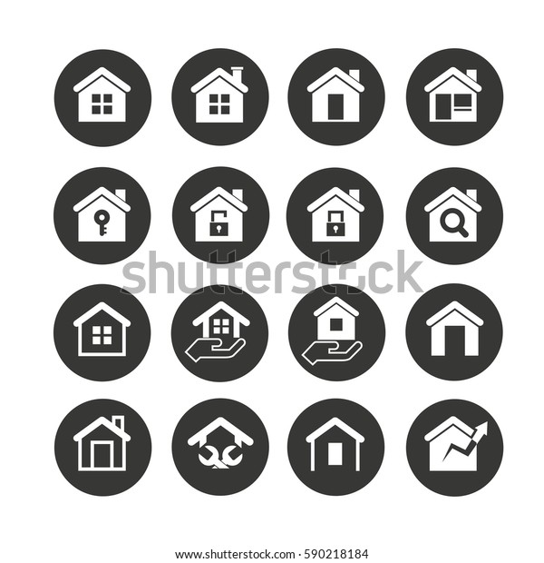 Home Icon Set Circle Buttons Stock Vector (Royalty Free) 590218184 ...