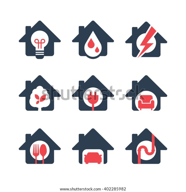 Home Icon Set Utility Symbol Stock Vector (Royalty Free) 402285982 ...