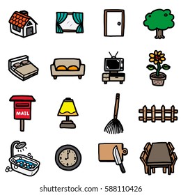 Home Objects Icons Set Cartoon Vector Stock Vector (Royalty Free) 588110567 | Shutterstock