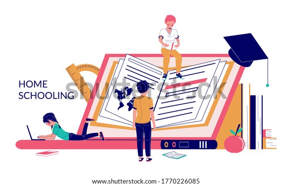 Home Schooling Vector Flat Illustration Huge Stock Vector (Royalty Free ...