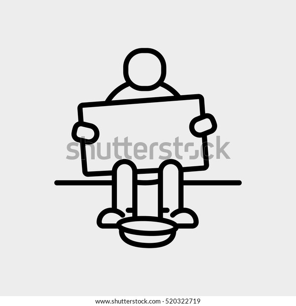 Homeless Beggar Sitting Minimalistic Flat Line Stock Vector (Royalty ...
