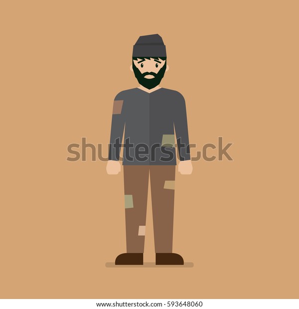 Homeless Man Character Vector Illustration: เวกเตอร์สต็อก (ปลอดค่า ...