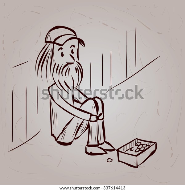 Homeless Man Hand Drawn Cartoon Vector: стоковая векторная графика (без ...