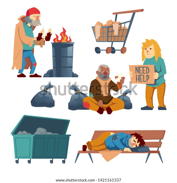 Homeless People Cartoon Vector Characters Set Stock Vector (Royalty ...