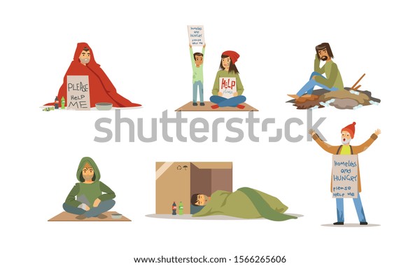 Homeless People Characters Vector Set Poverty Stock Vector (Royalty ...