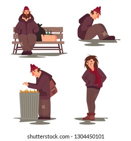 Homeless People Vector Characters Set Flat 스톡 벡터(로열티 프리) 1304450101 ...