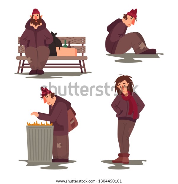 Homeless People Vector Characters Set Flat 스톡 벡터(로열티 프리) 1304450101 ...