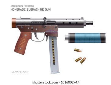 Homemade Submachine Gun Vector Realistic Selfmade Stock Vector (Royalty ...