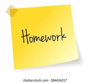Homework Yellow Stick Note Paper Vector Stock Vector (Royalty Free ...