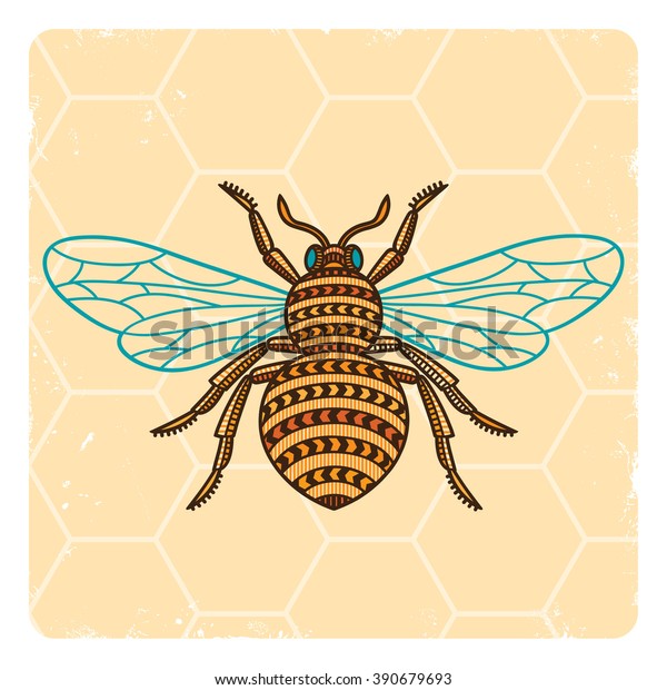 Honey Bee Hand Drawn Honey Bee Stock Vector (Royalty Free) 390679693 ...