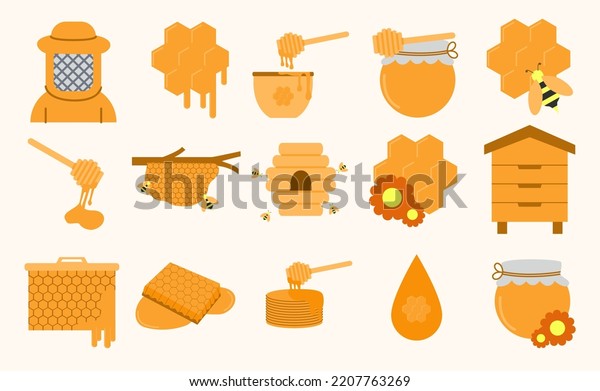 Honey Bee Icons Set Collection Flat Stock Vector (Royalty Free ...