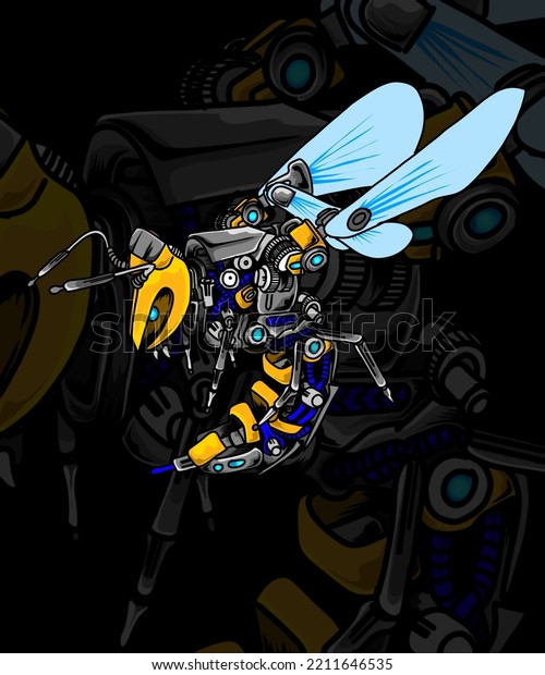 Honey Bee Robot Illustration On Blue Stock Vector (Royalty Free ...