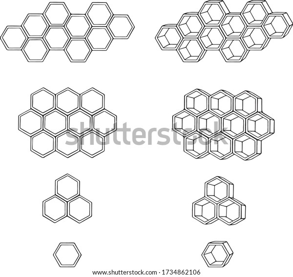 Honeycomb 2d 3d Line Drawing Vector Stock Vector (Royalty Free ...