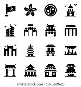 Hong Kong Buildings Solid Icons Pack Stock Vector (Royalty Free ...