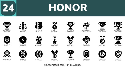 Honor Icon Set 24 Filled Honor Stock Vector (Royalty Free) 1448678600
