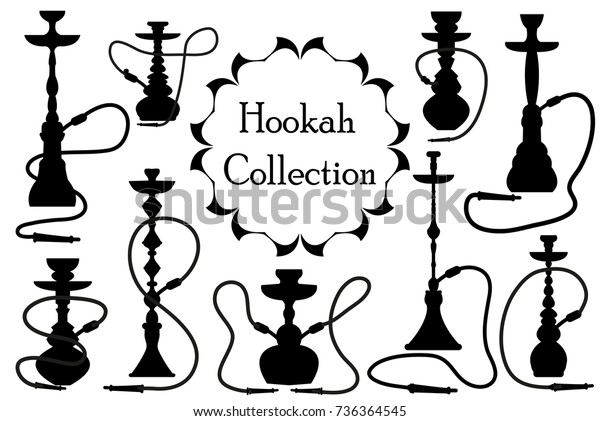 Hookah Icon Set Black Silhouette Outline Stock Vector (Royalty Free ...