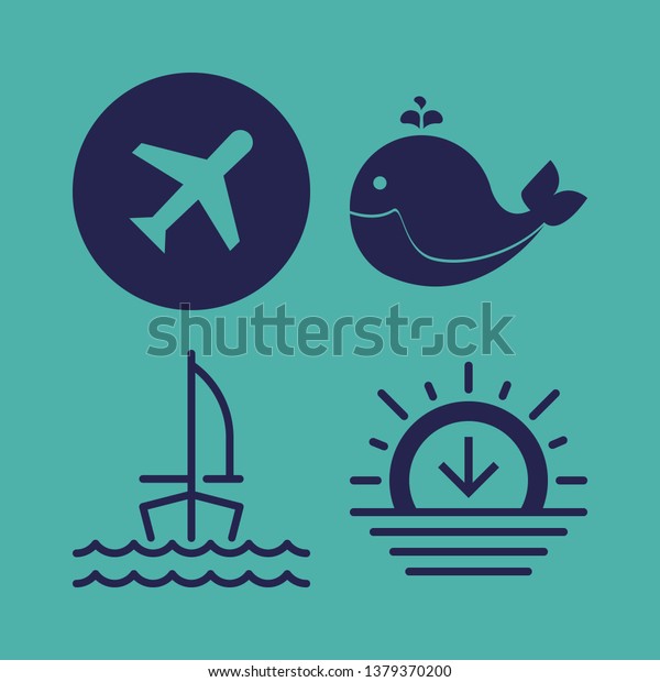 Horizon Icon Set Sunset Airplane Whale Stock Vector (Royalty Free ...