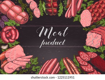 Horizontal Background Different Color Meat Products Stock Vector ...