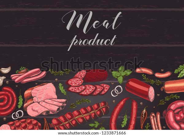 Horizontal Background Different Color Meat Products Stock Vector ...