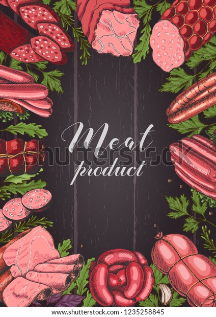 Horizontal Background Different Color Meat Products Stock Vector ...